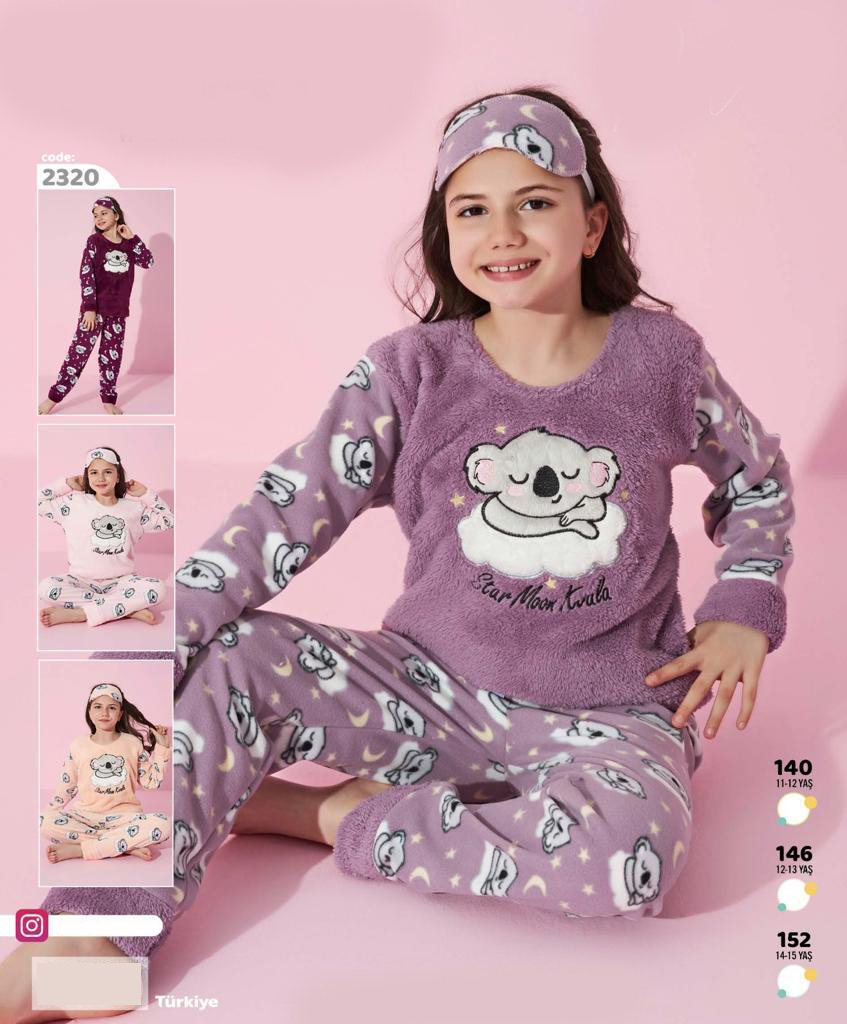 Koala Mauve Fleece Fluffy Pajama (11-15 years) | Colorful Store